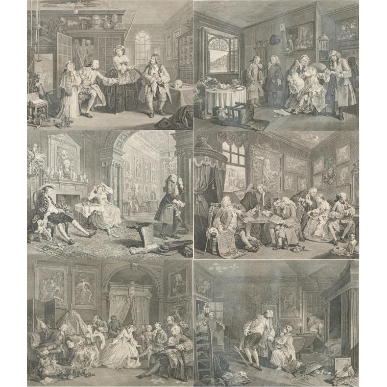 WILLIAM HOGARTH. After. Six original English satirical copper plugs ...