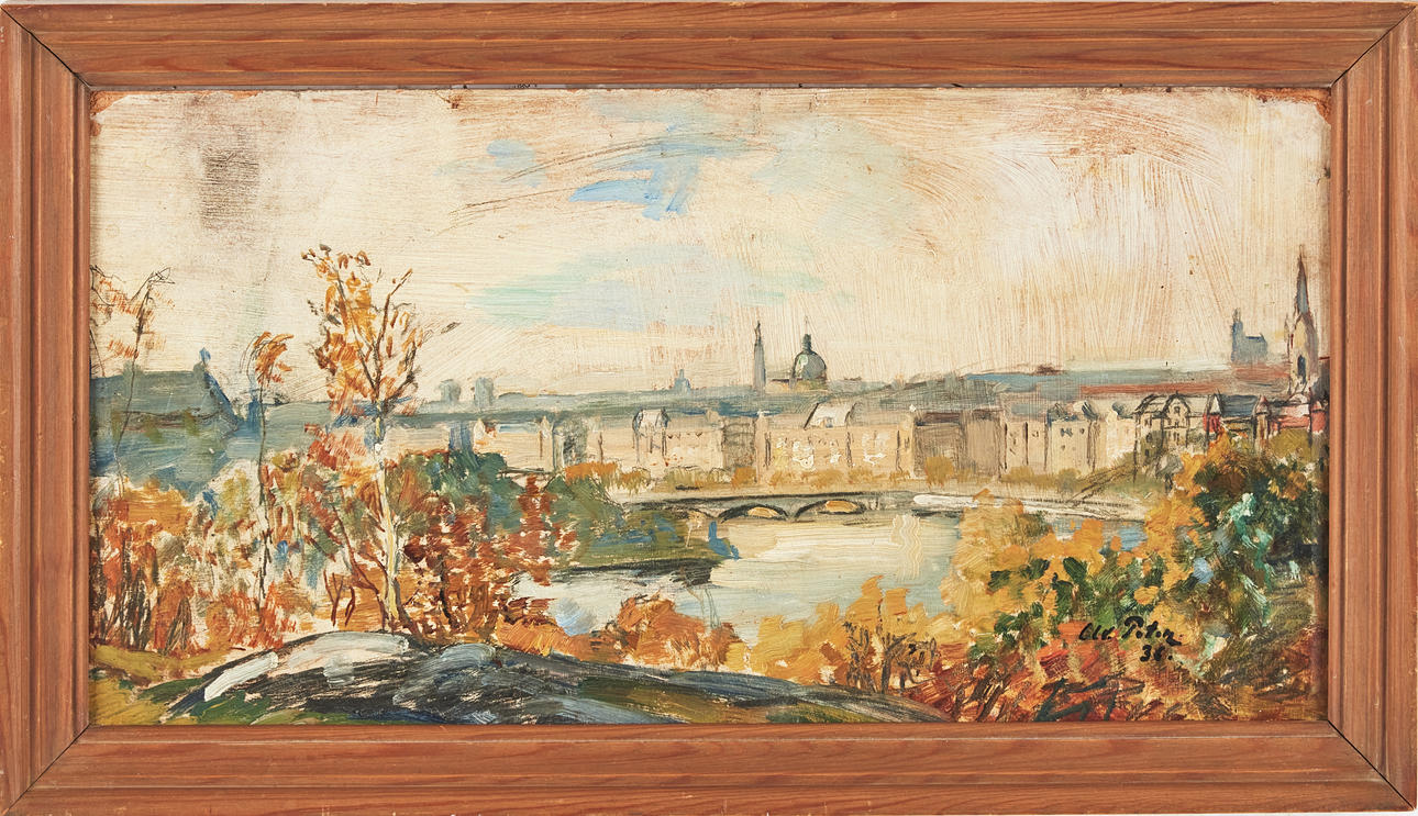 AXEL PETER. Vista de Strandvägen desde Skansen en Estocolmo, óleo sobre ...