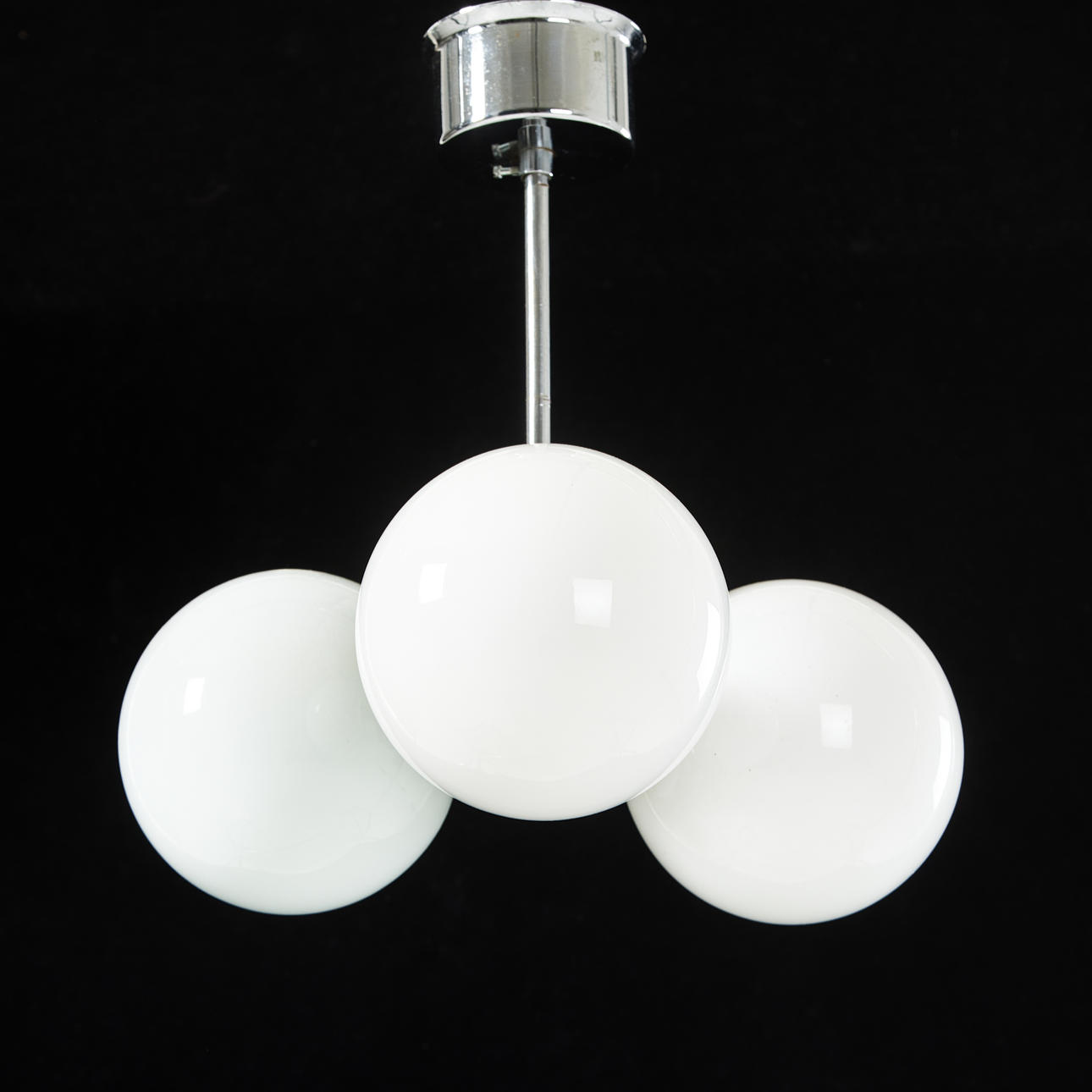 A ceiling lamp, Sweden 1930s, funky, chrome-plated brass and glass ...