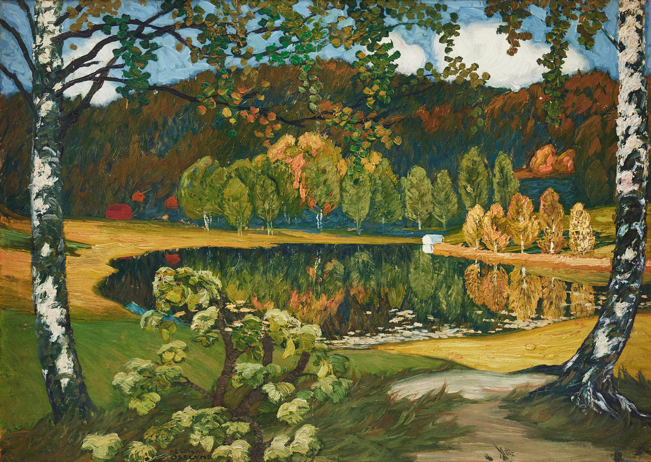 HELMER OSSLUND. Autumn landscape with reflections in a lake. Art ...
