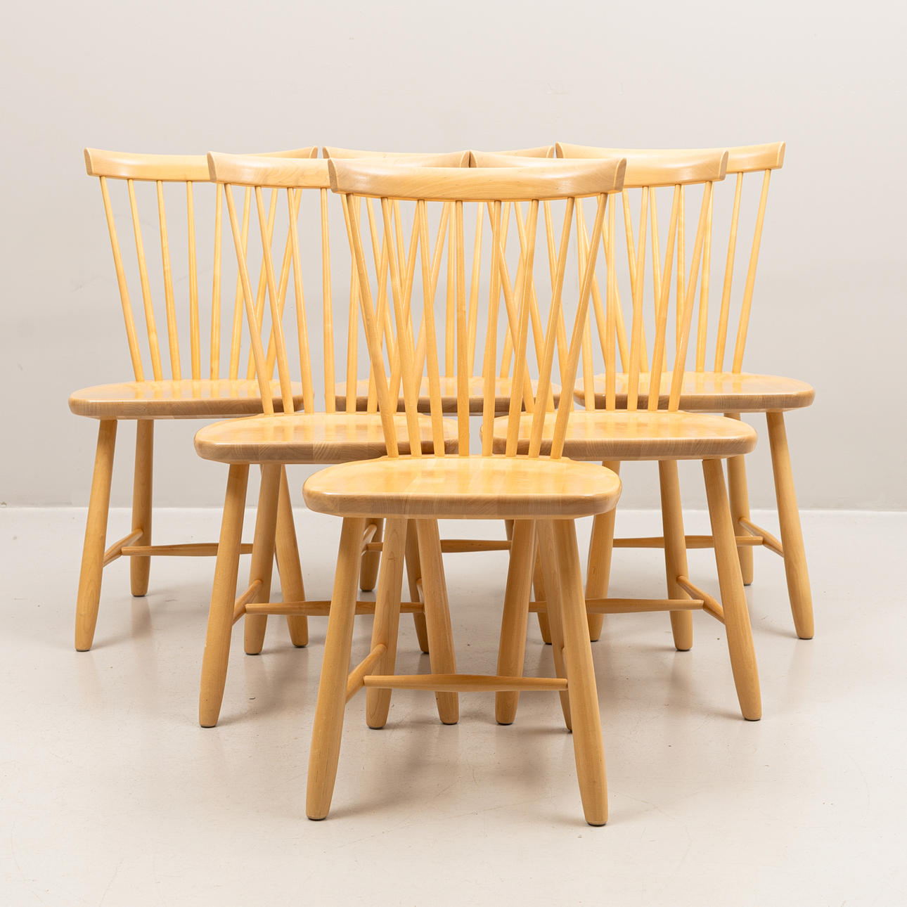CARL MALMSTEN. A set of 6 “Lilla Åland” chairs, birch, burnt stamped ...