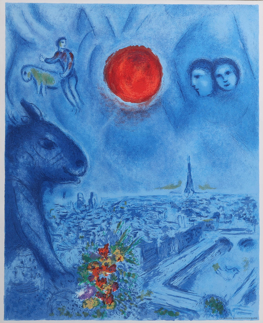 MARC CHAGALL. After. EXHIBITION POSTER, “LE SOLEIL DE PARIS”, CHARLES ...