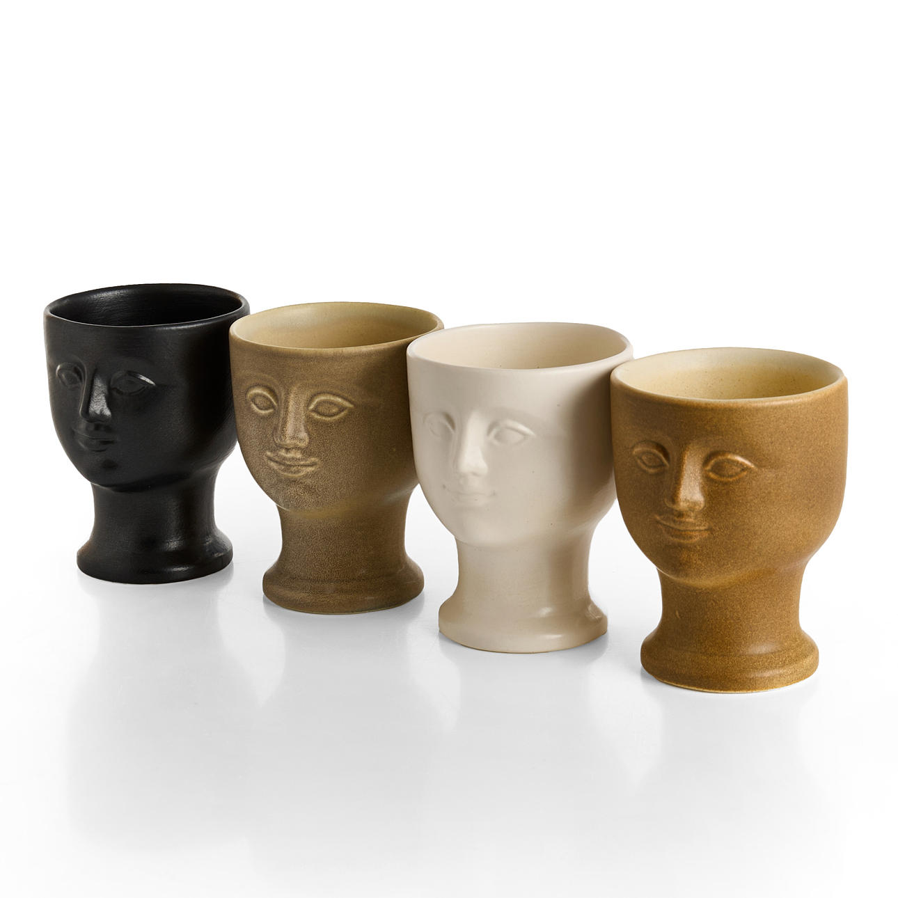 LISA LARSON, 4 face vases, small model, marked Lisa L, stoneware, 4 ...