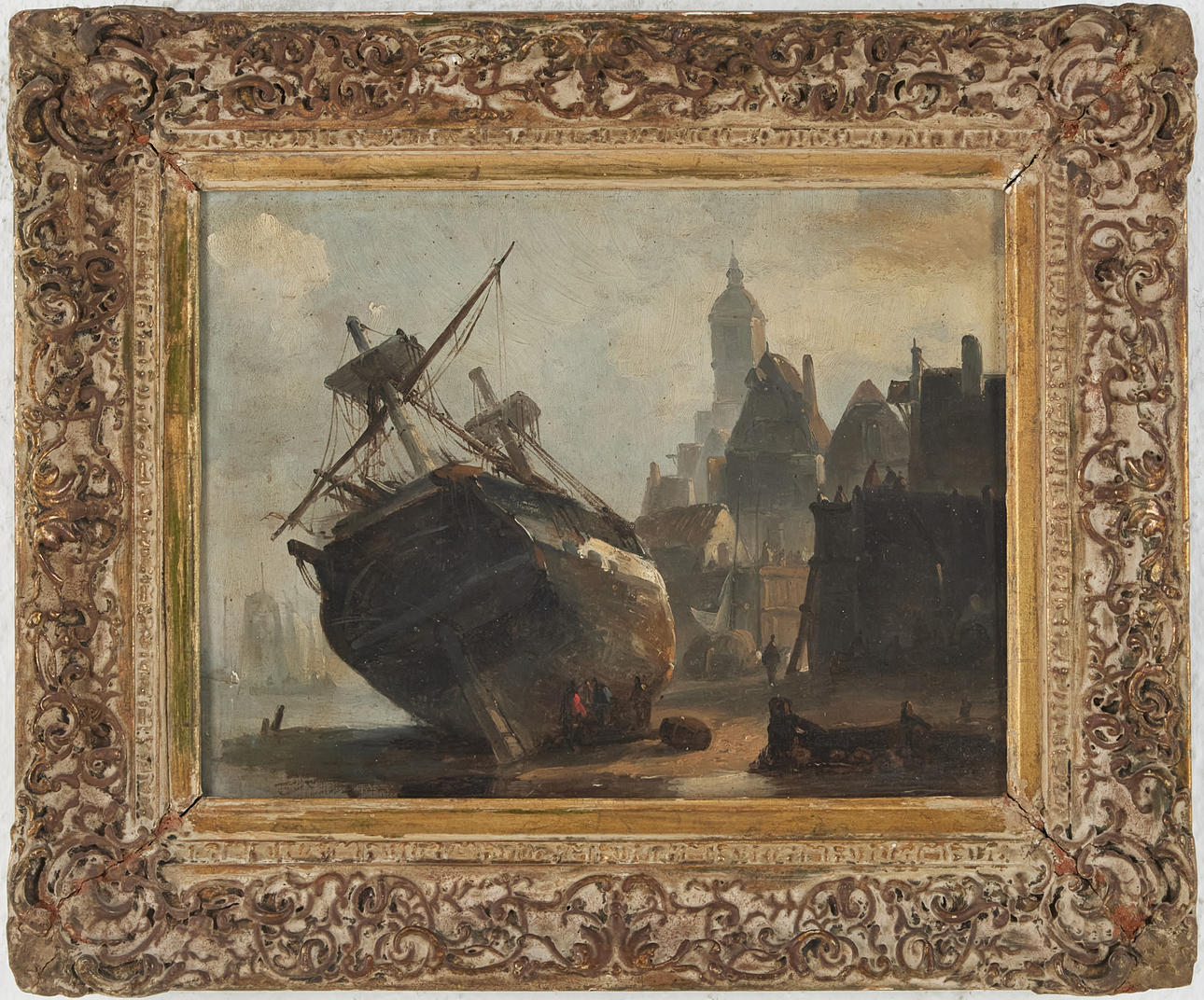 OIDENTIFIERAD KONSTNÄR. Stranded ship, unsigned, 19th century, oil on ...