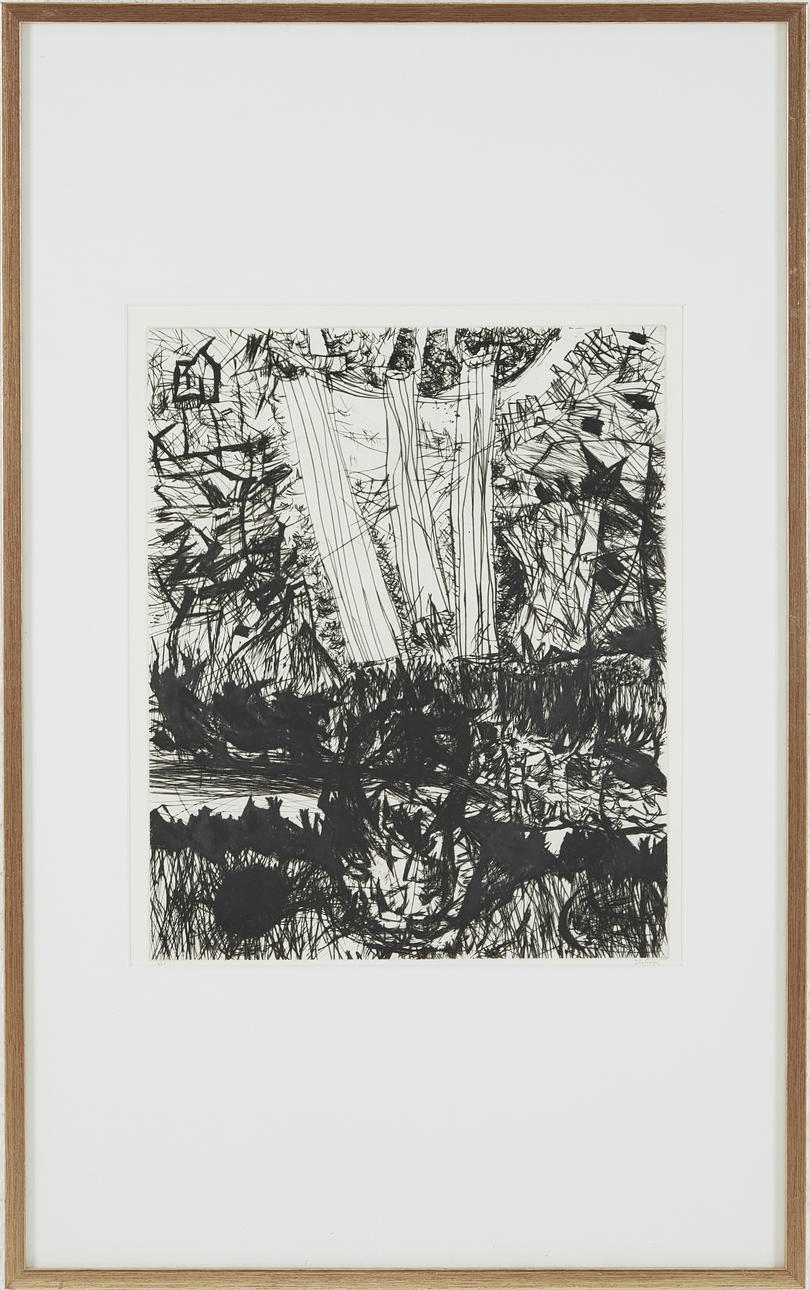 HERMANN TALVIK (1906-1984). Abstract landscape composition, dry needle ...