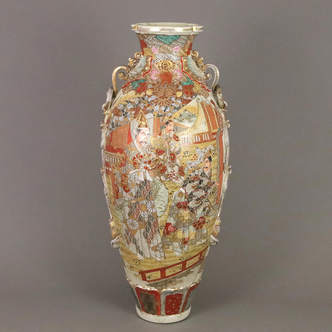 SATSUMA FLOOR VASE - JAPAN 20TH CENTURY, POTTERY, SAMURAI AND COURTYARD ...