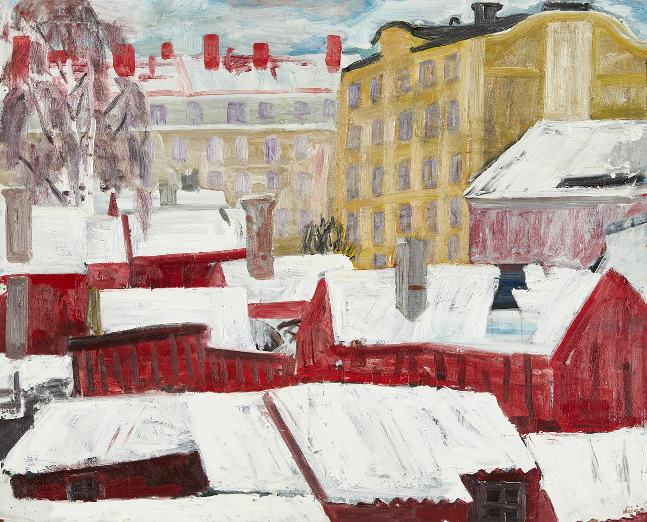 EVY LÅÅS (1923-1999), ”Vinterbild från Sågargatan”, Södermalm ...