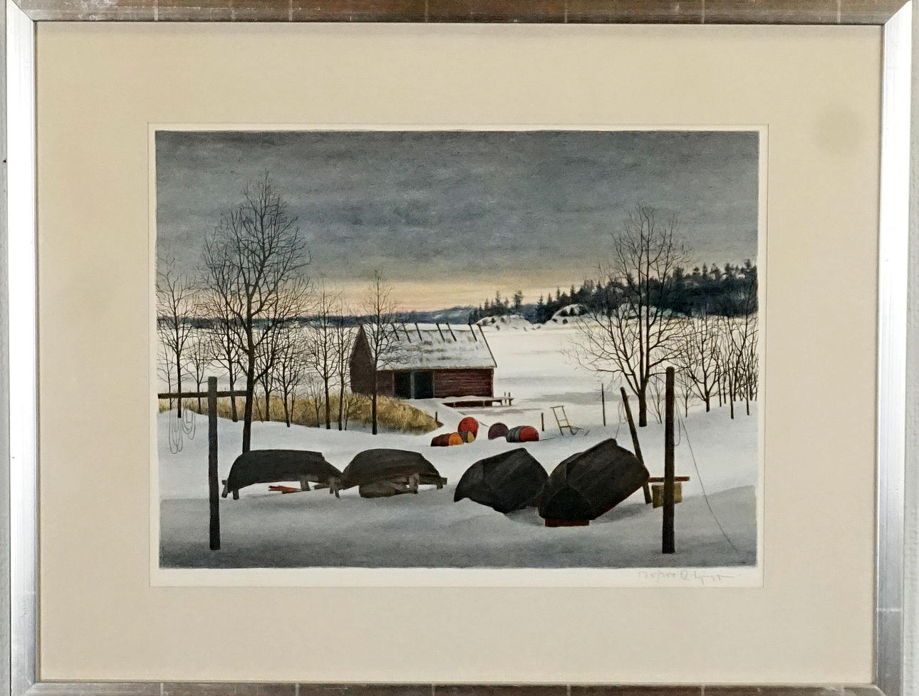 REINHOLD LJUNGGREN. Lithograph in colours, winter landscape, signed ...