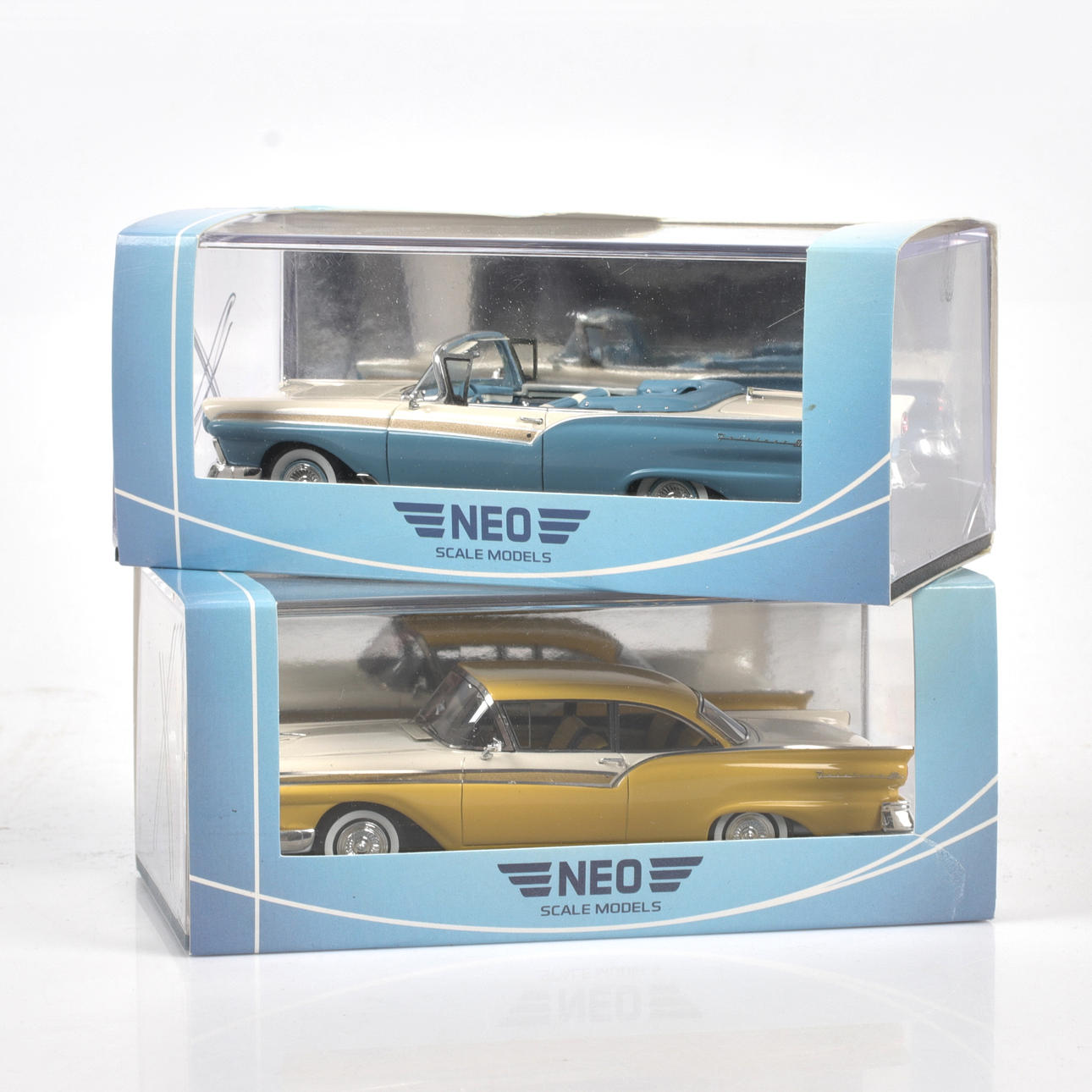 MODEL CARS, 2 pcs, metal/resin, Chevrolet Fairlaine 500 HT & Cab, 1957 ...