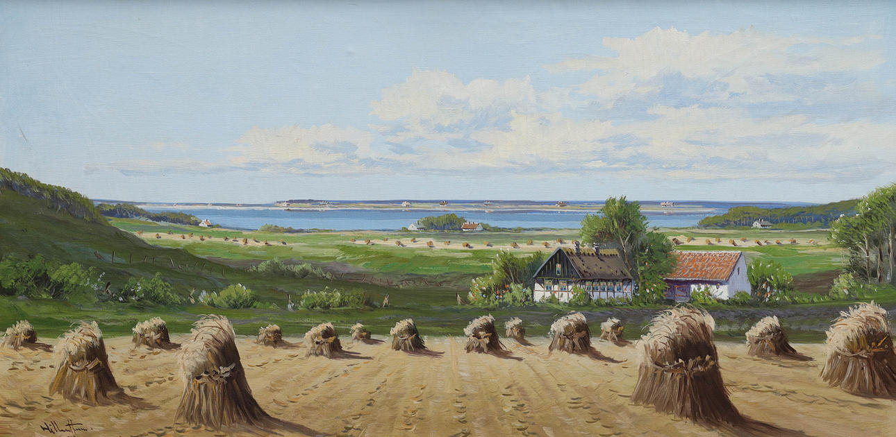 HILBERT JENSEN. oil on canvas, landscape with hay, signed. Art ...