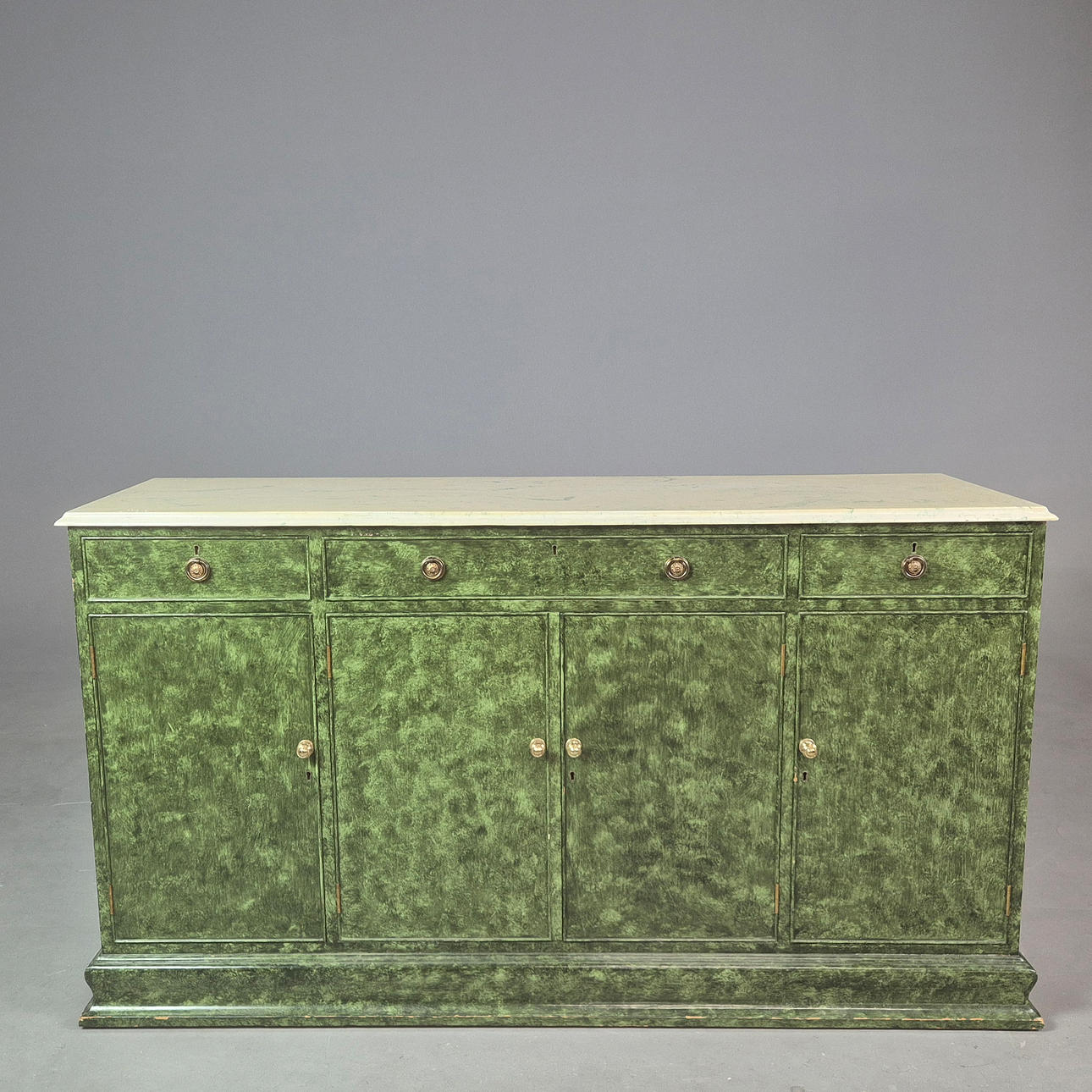 PAINTED SIDEBOARD IN A MOTTLED GREEN FINISH AND FAUX MARBLE TOP ...
