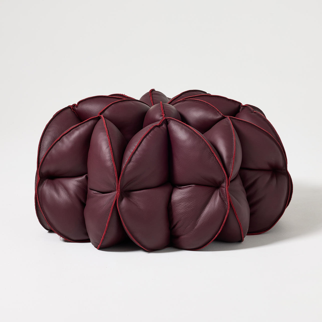 “Lumi Poof”, seat pouf, handmade in Elmo treasure leather, sewn in the ...