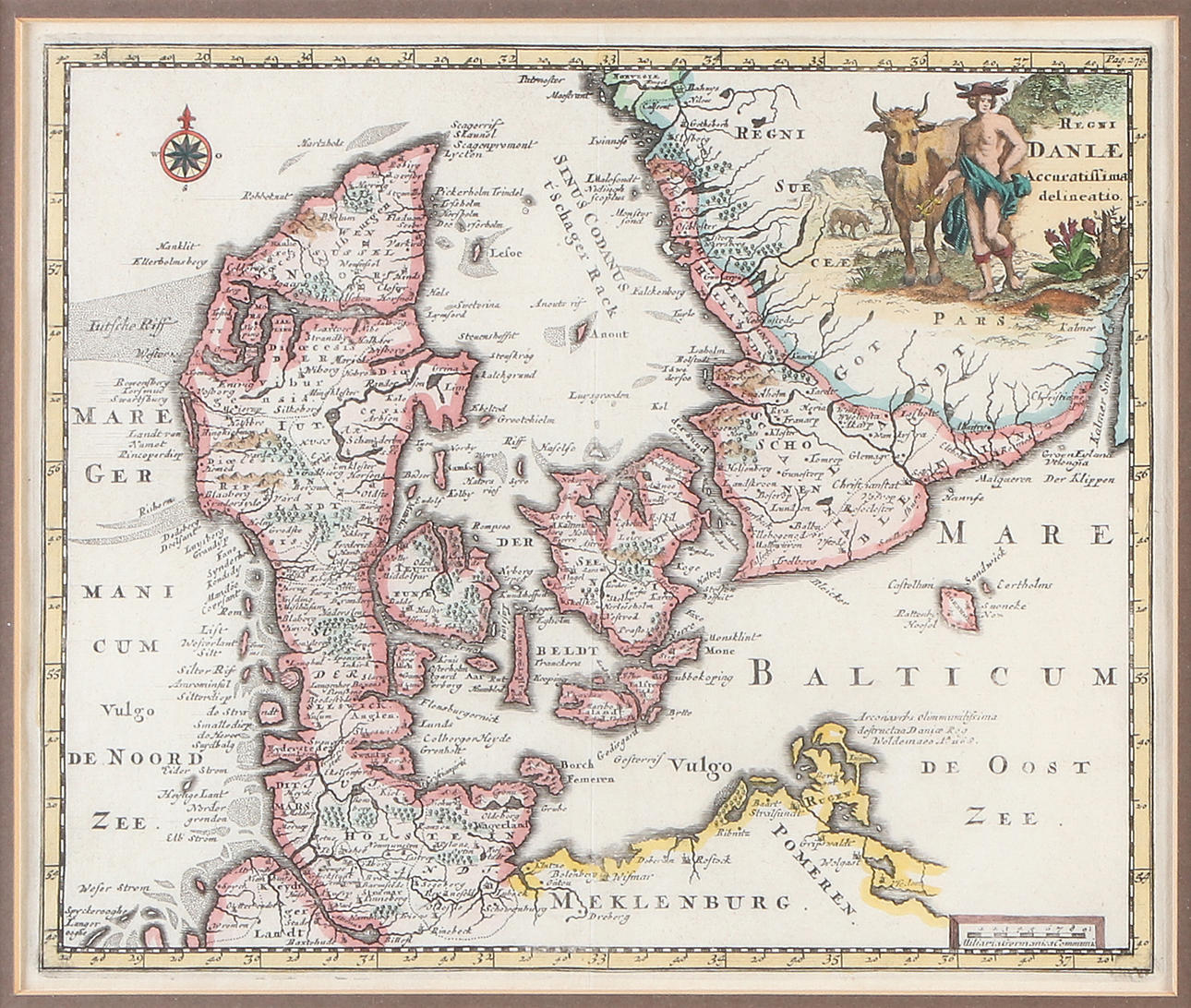 HAND-COLORED MAP. Denmark and Skåne. Possibly copper engraving, 18th ...