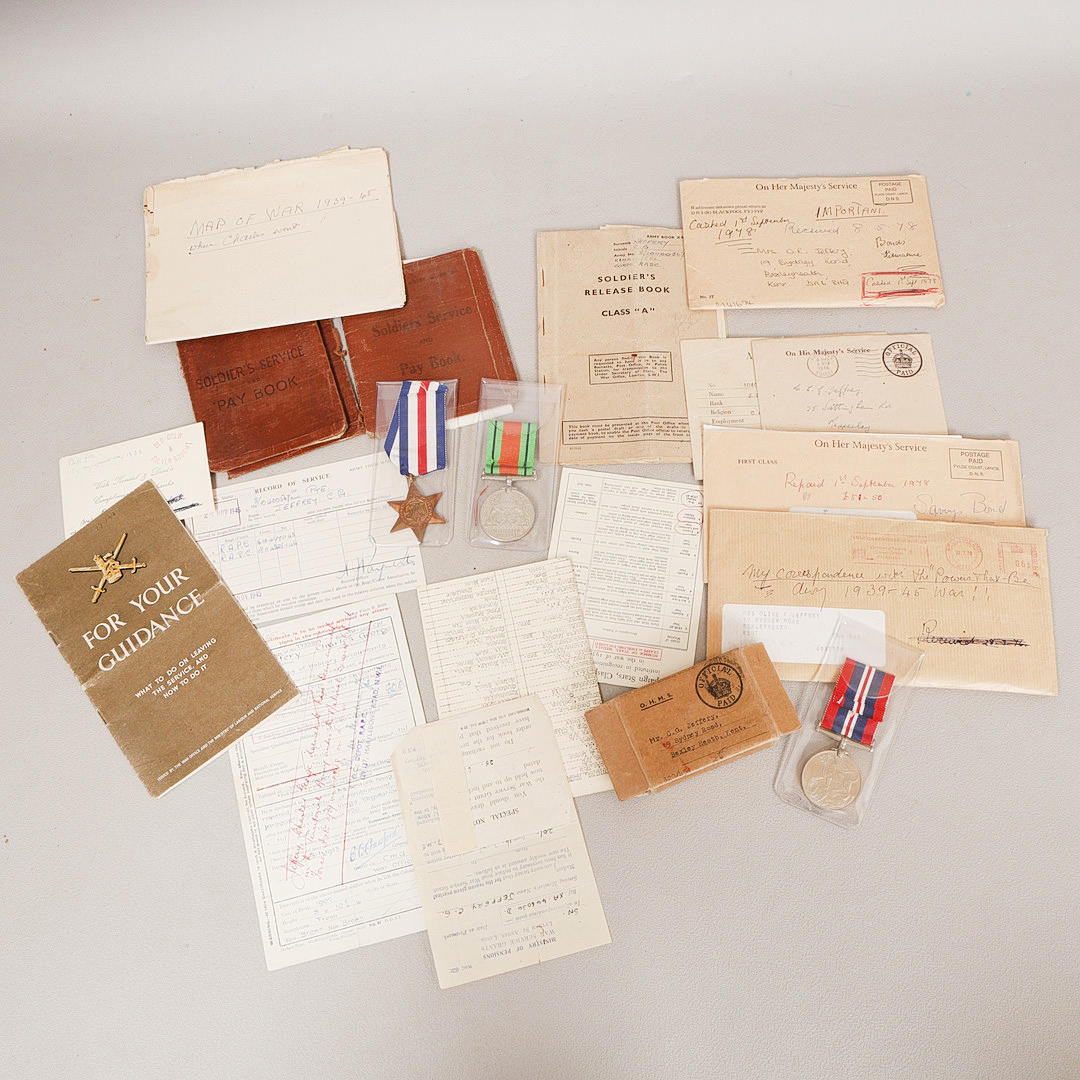 WORLD WAR II GROUP TO S/10400567 PTE CHARLES GEORGE JEFFERY RASC (QTY ...