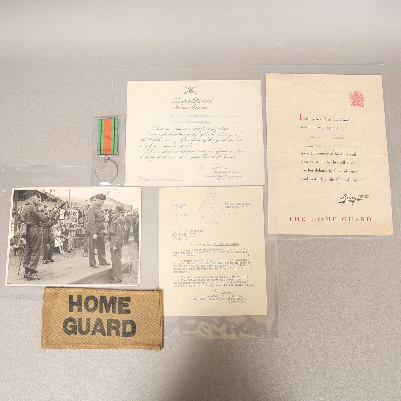 WORLD WAR II HOME GUARD GROUP TO SGT. EDWARD SAMUEL BRERETON 46TH BN ...