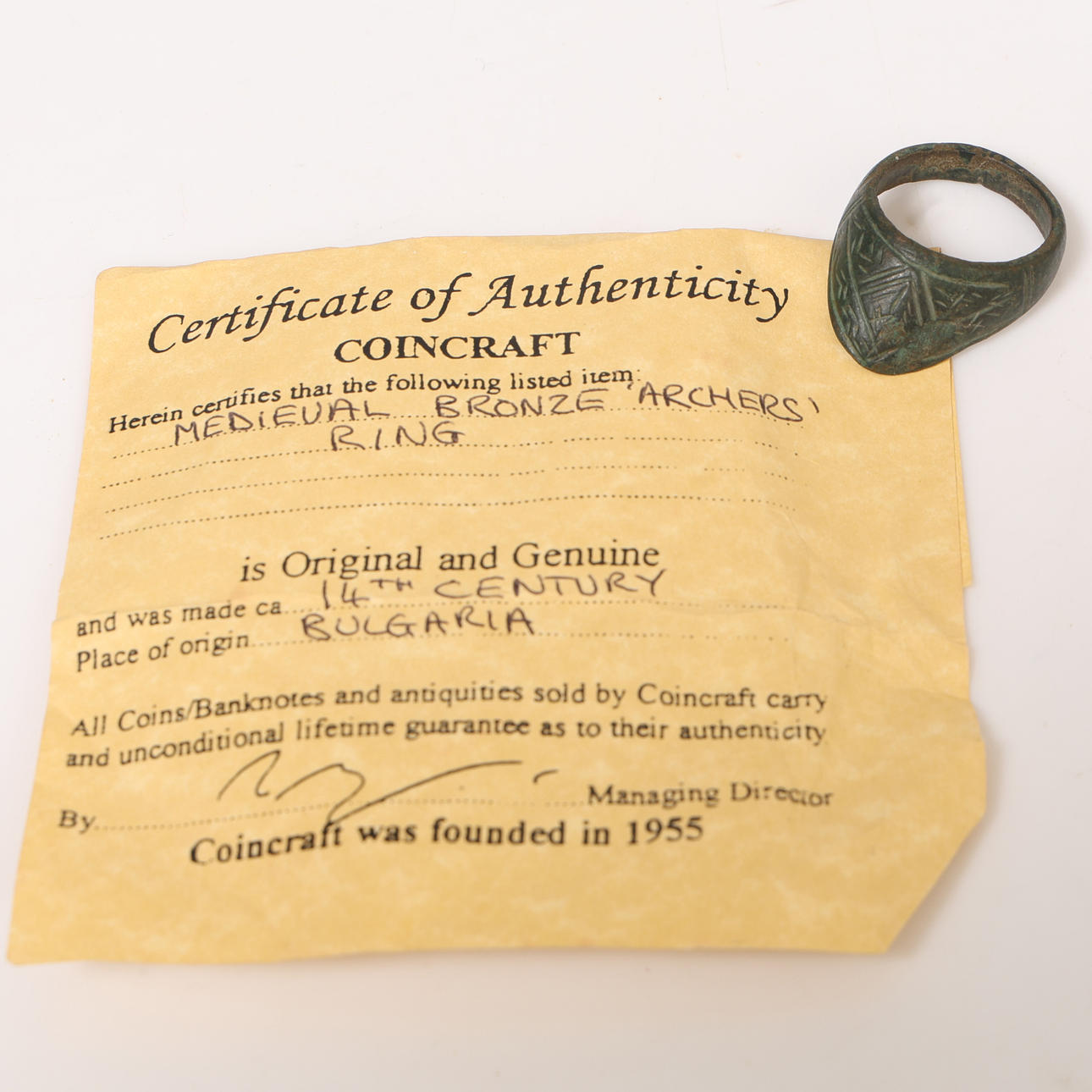 A MEDIEVAL BRONZE "ARCHERS" RING, CIRCA 14TH CENTURY AD. Jewellery ...