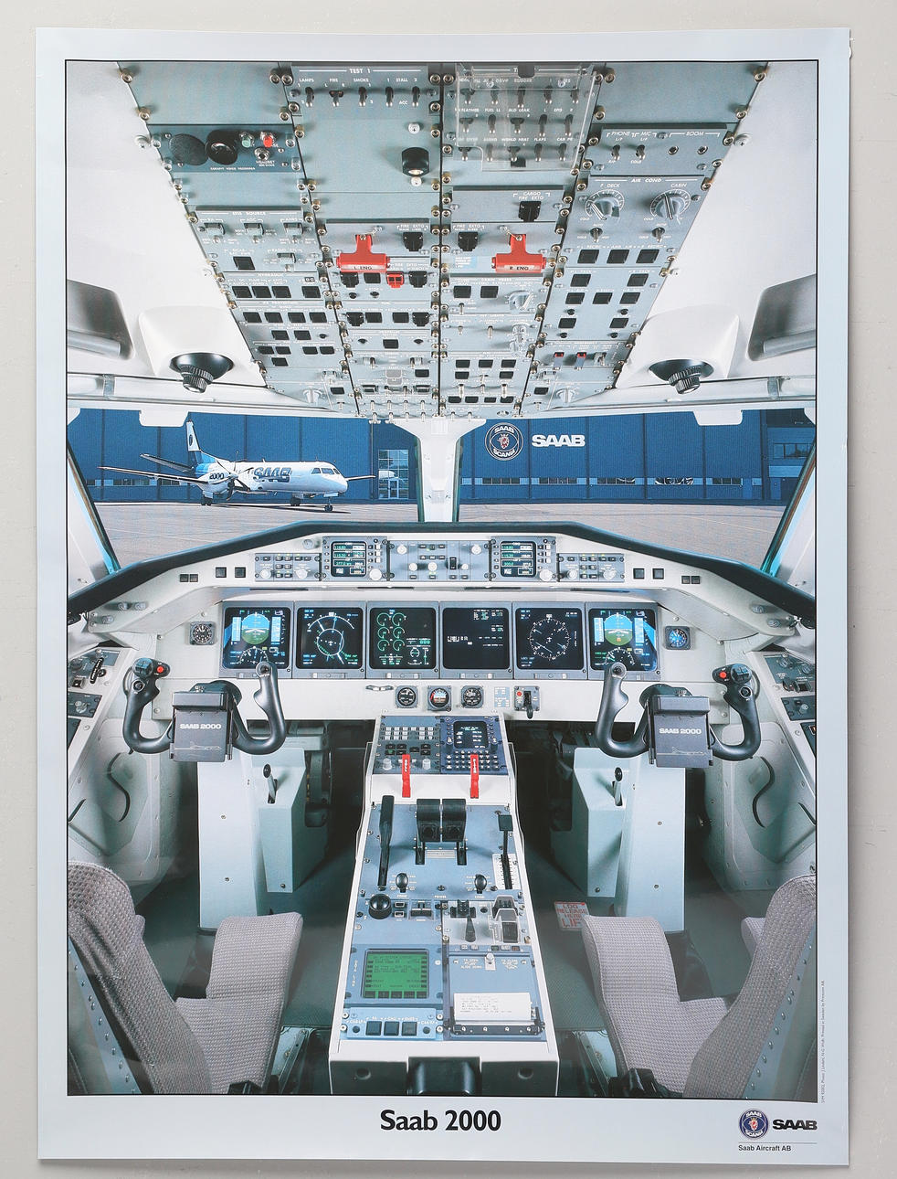 AFFISCHER, 4 st. Flygplansmotiv, Saab 39 Gripen & Saab 2000, oramade ...