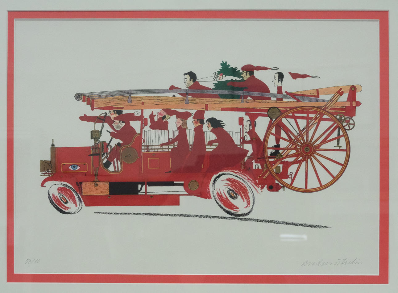 ANDERS ÖSTERLIN. BRANDBIL I JULTID, LITOGRAFI. Konst - Grafik - Auctionet