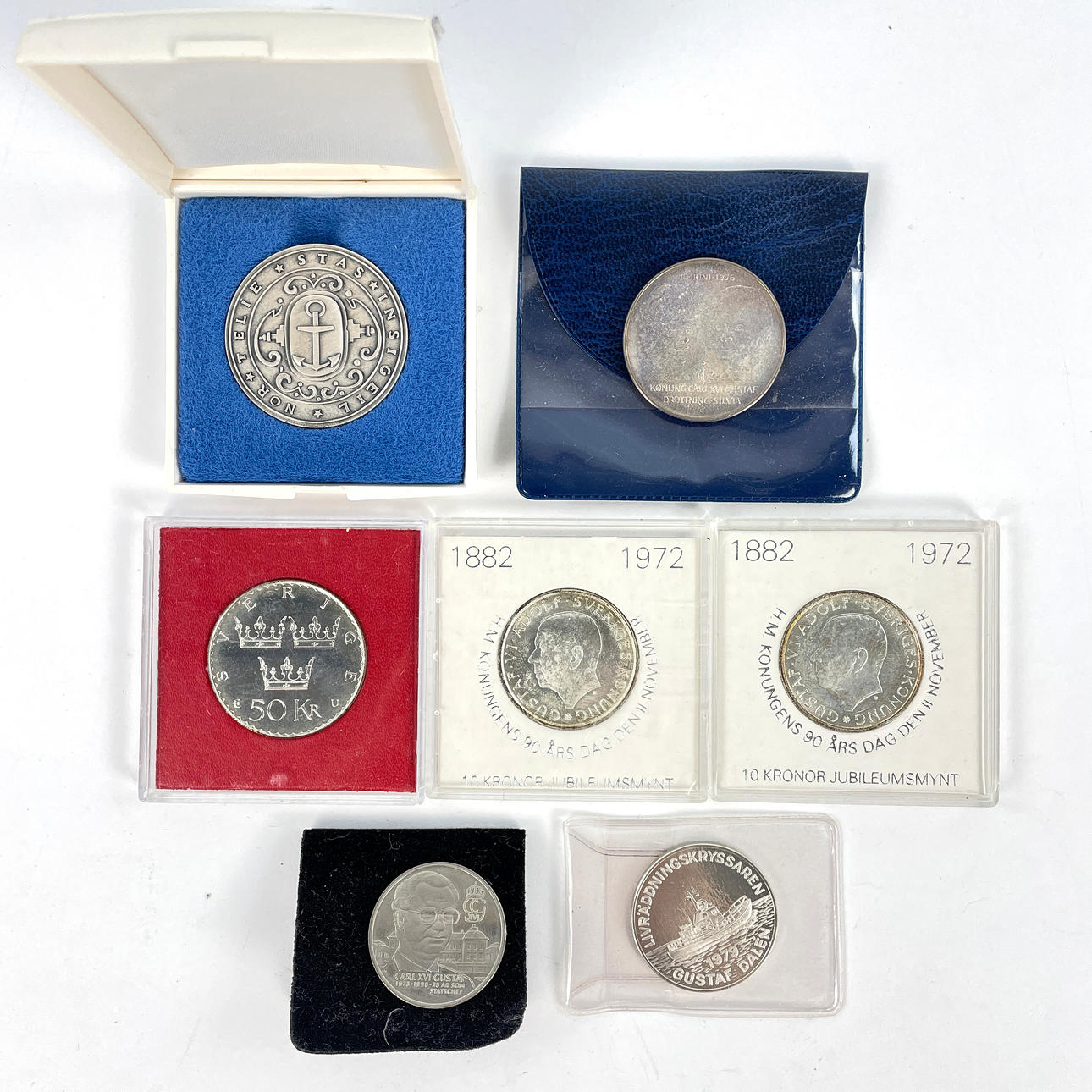 PARTI MINNESMYNT/MYNT, 7 st, silver. Mynt, Medaljer & Frimärken ...