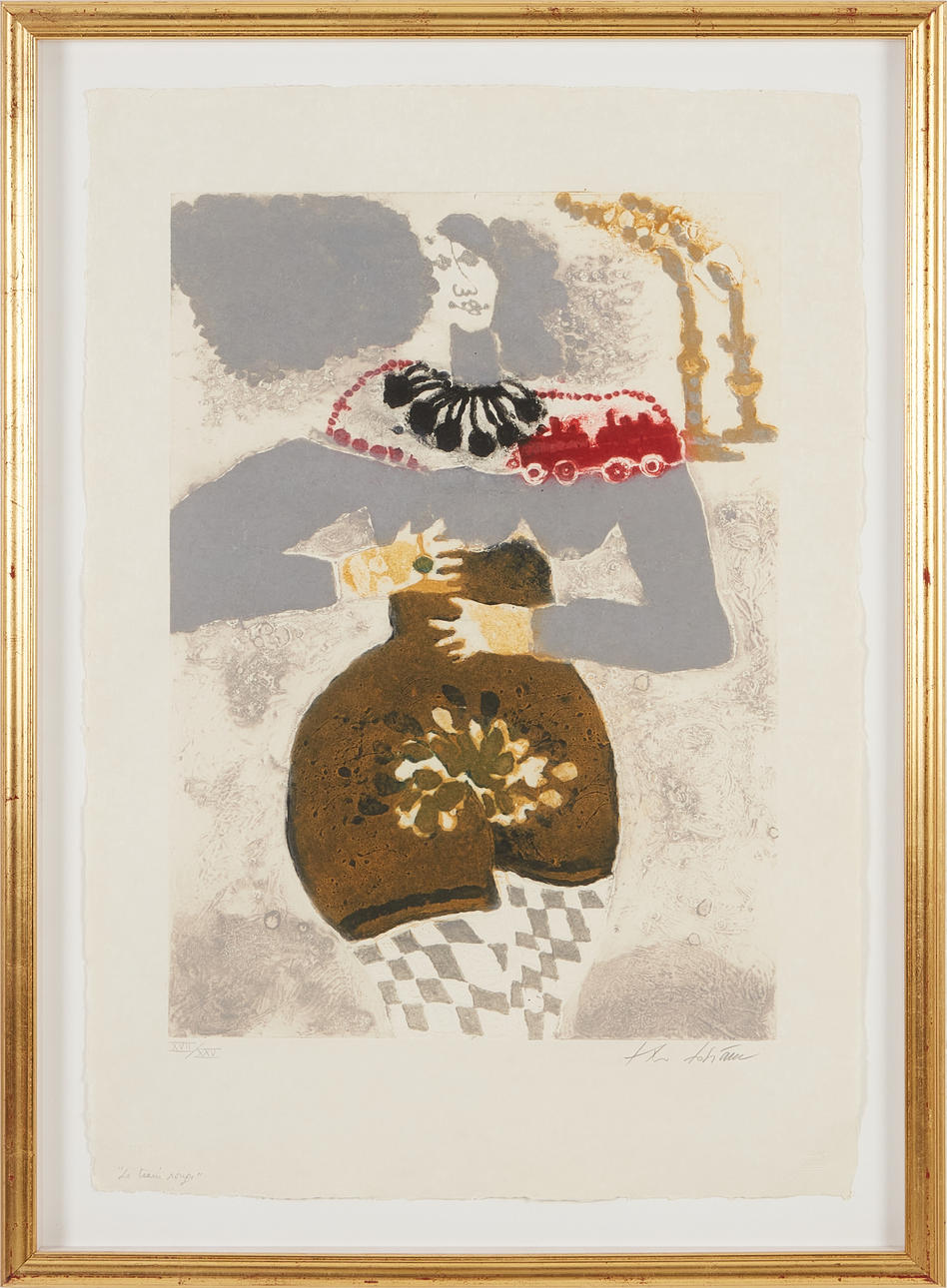 THEO TOBIASSE. “Le train rouge”, colour carorundum, signed Tobiasse ...