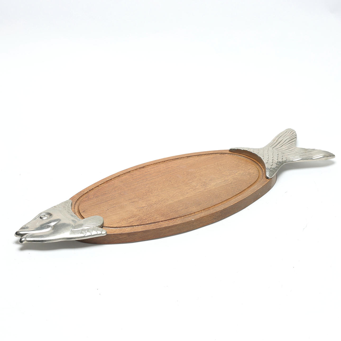 FISH PLATE/CUTTING BOARD. Wood and metal, BMF, 20th century ...