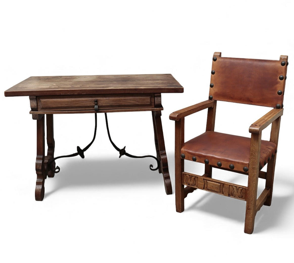 Castilian-style office table and friar-style armchair, second third of ...