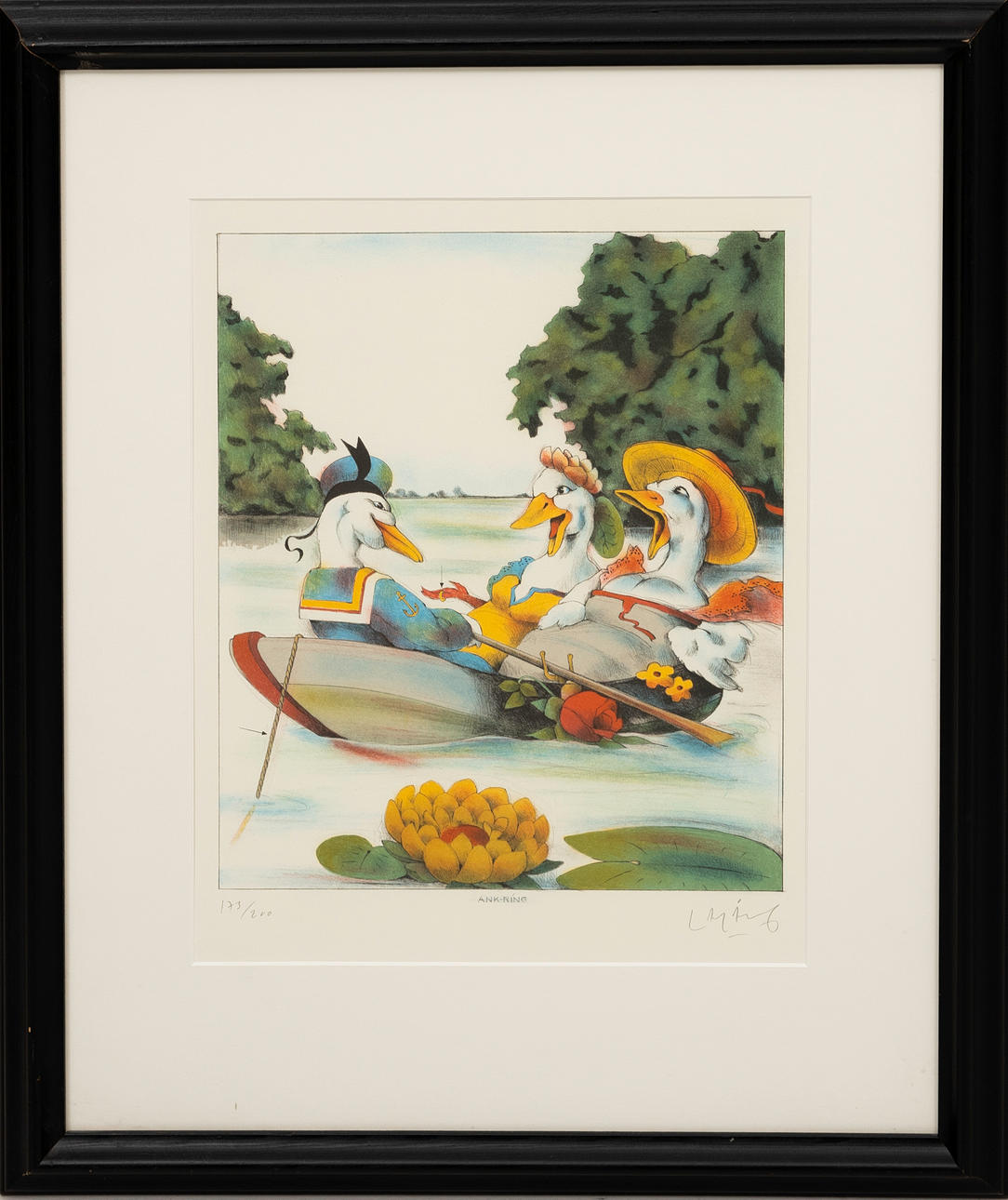 LASSE ÅBERG. “Ank-ring”, lithograph in colours, signed and numbered ...