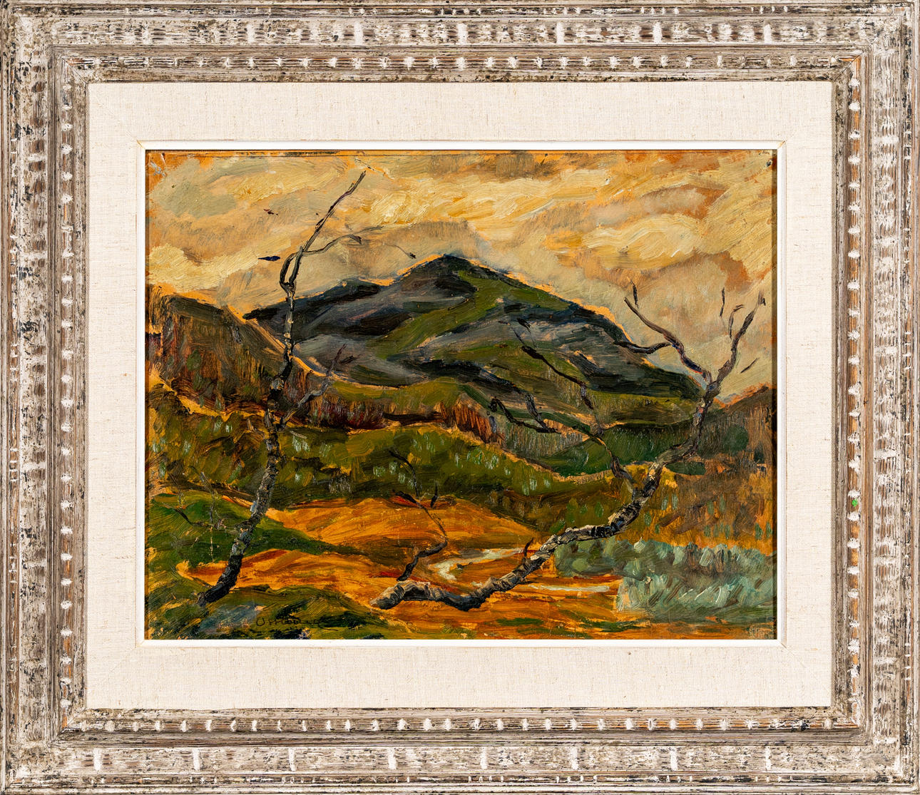 HELMER OSSLUND. Oil on greaseproof paper “Landscape with birches ...