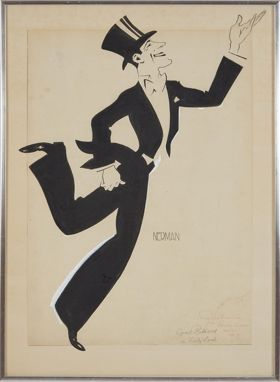 EINAR NERMAN. “Cyril Ritchard in Lady Luck”, drawing in black and white ...