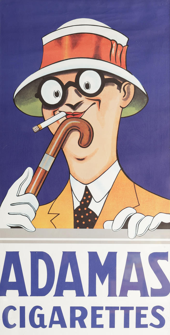 ADAMAS CIGARETTES. Advertising poster, in gold frame with glass ...