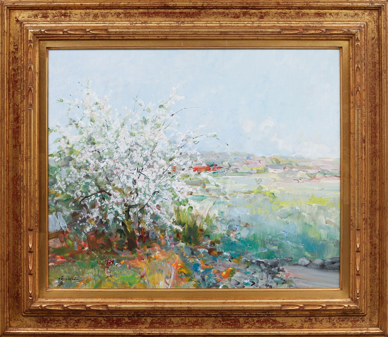 HUGO ÖFVERSTRÖM. Flowering tree in landscape, oil on canvas, signed ...