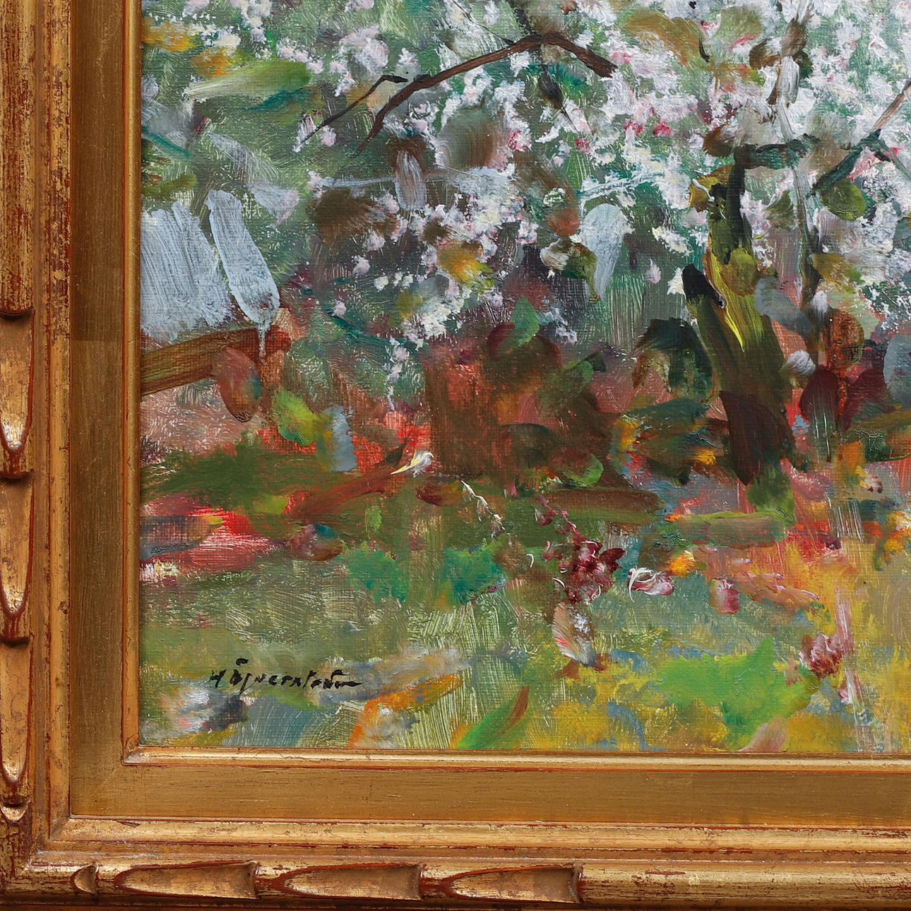 HUGO ÖFVERSTRÖM. Flowering tree in landscape, oil on canvas, signed ...