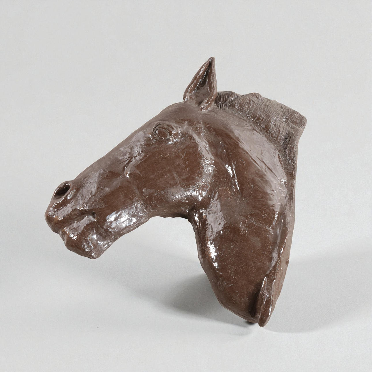 Horse head made of clay, brown glaze. Unknown ceramicist, Denmark ...