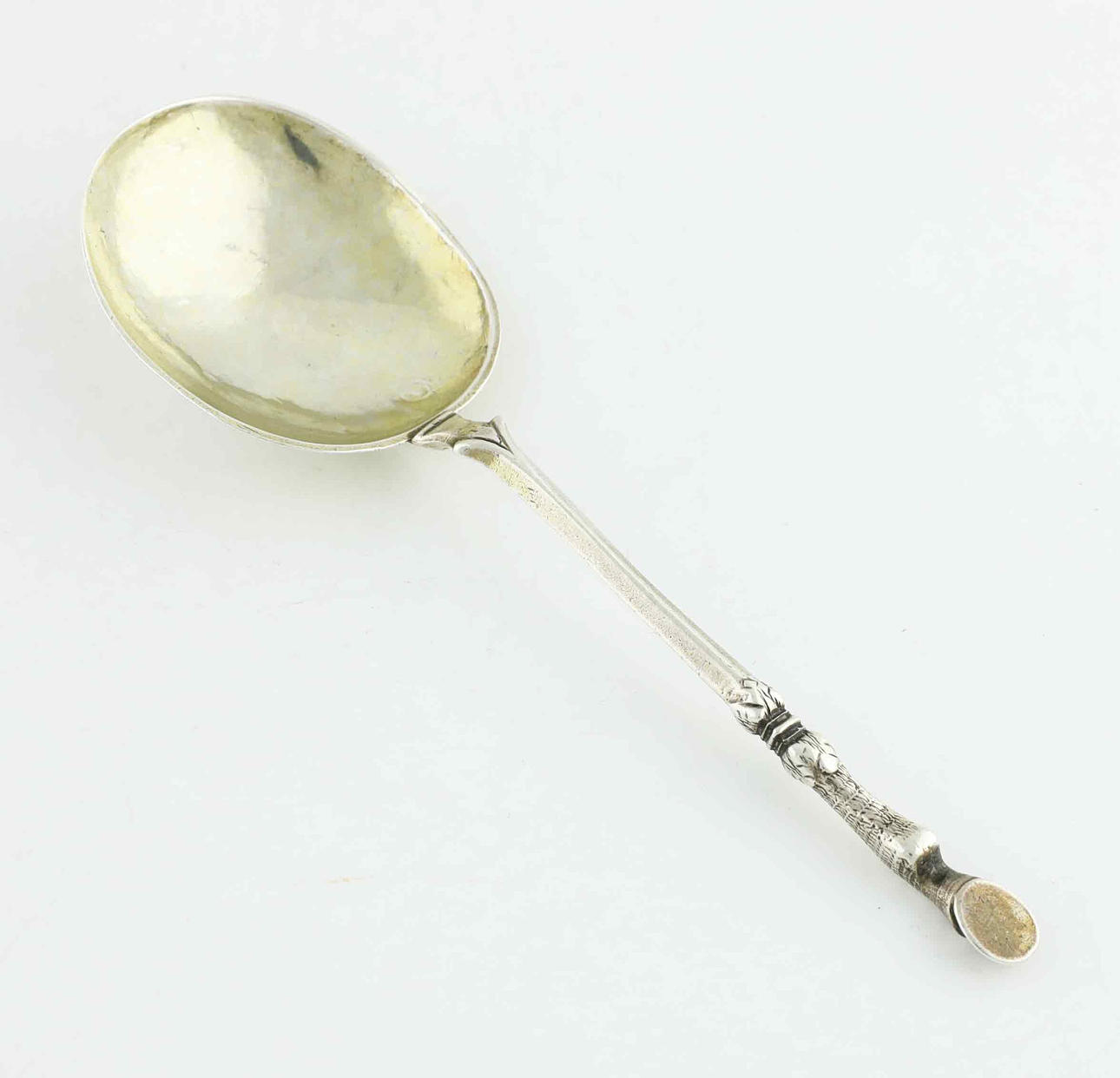 A silver spoon with rat tail and hoof as a knob, possibly Holland, 18th ...