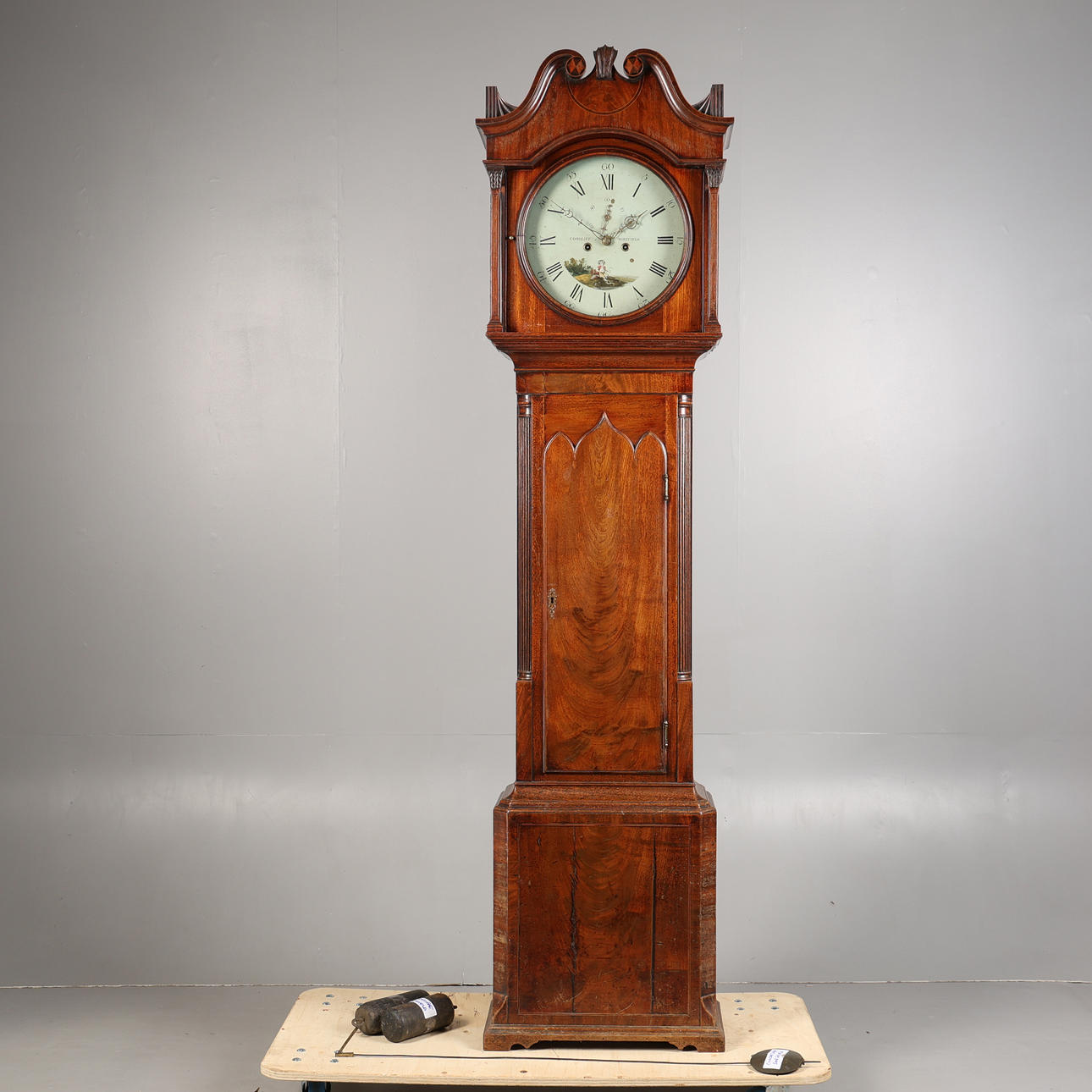 A GEORGE III OAK AND MAHOGANY NEO-CLASSICAL LONG CASE CLOCK, CONDLIFF ...