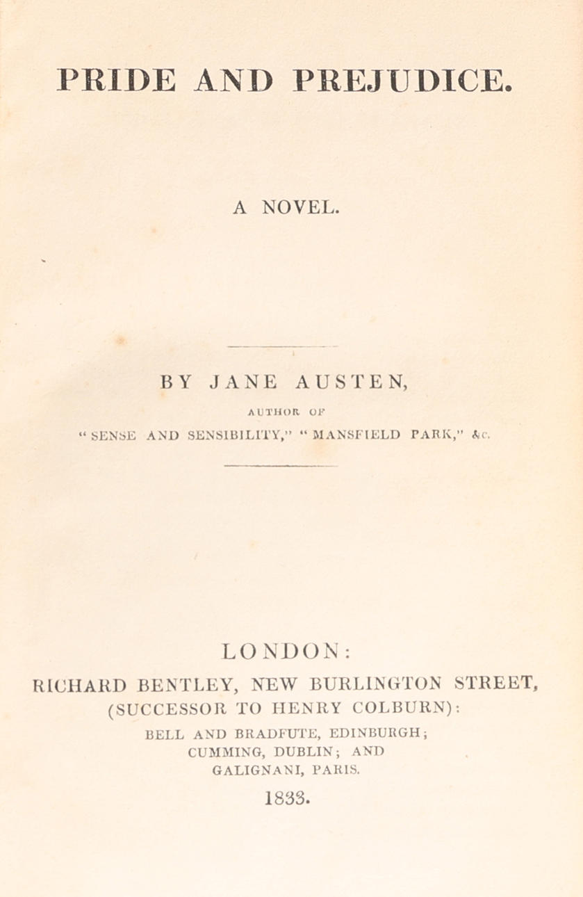 JANE AUSTIN "PRIDE AND PREJUDICE" 1ST BENTLEY EDITION 1833. Books, Maps ...