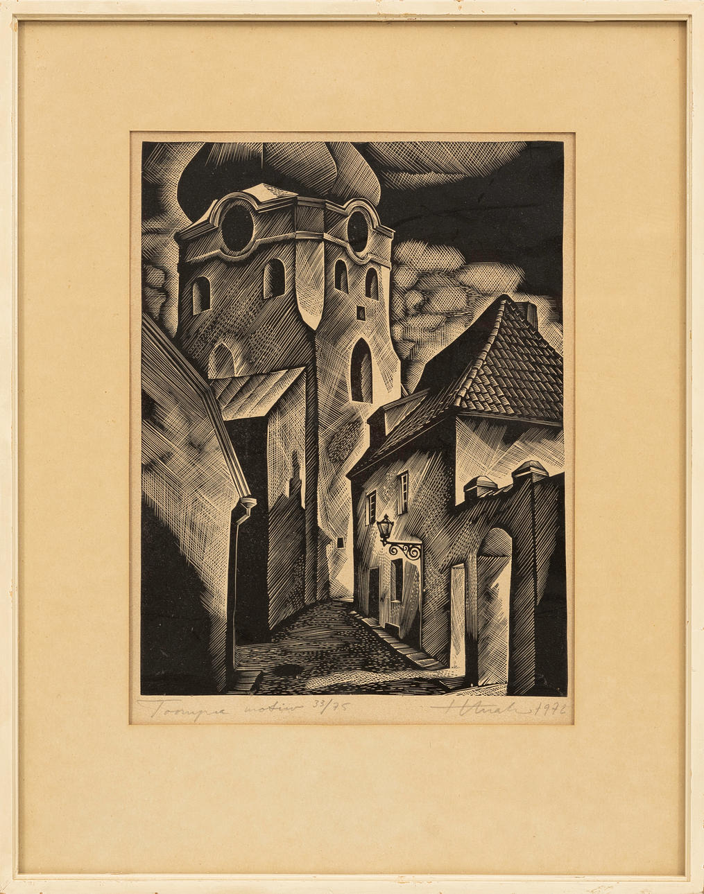 HENNO ARRAK (ESTLAND 1930-2017). “Toompea motiiv”, linoleum cut, signed ...