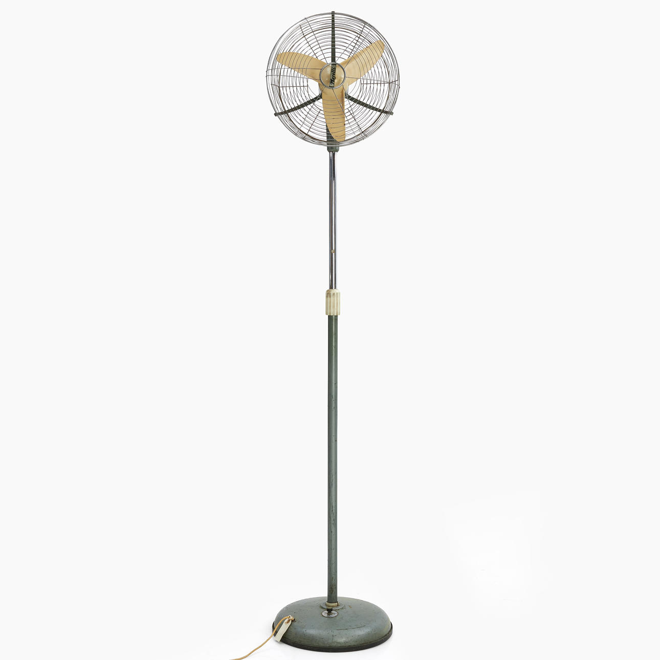 FLOOR FAN, Marelli, Italy, 1940s/50s, metal, greenish-blue hammer ...