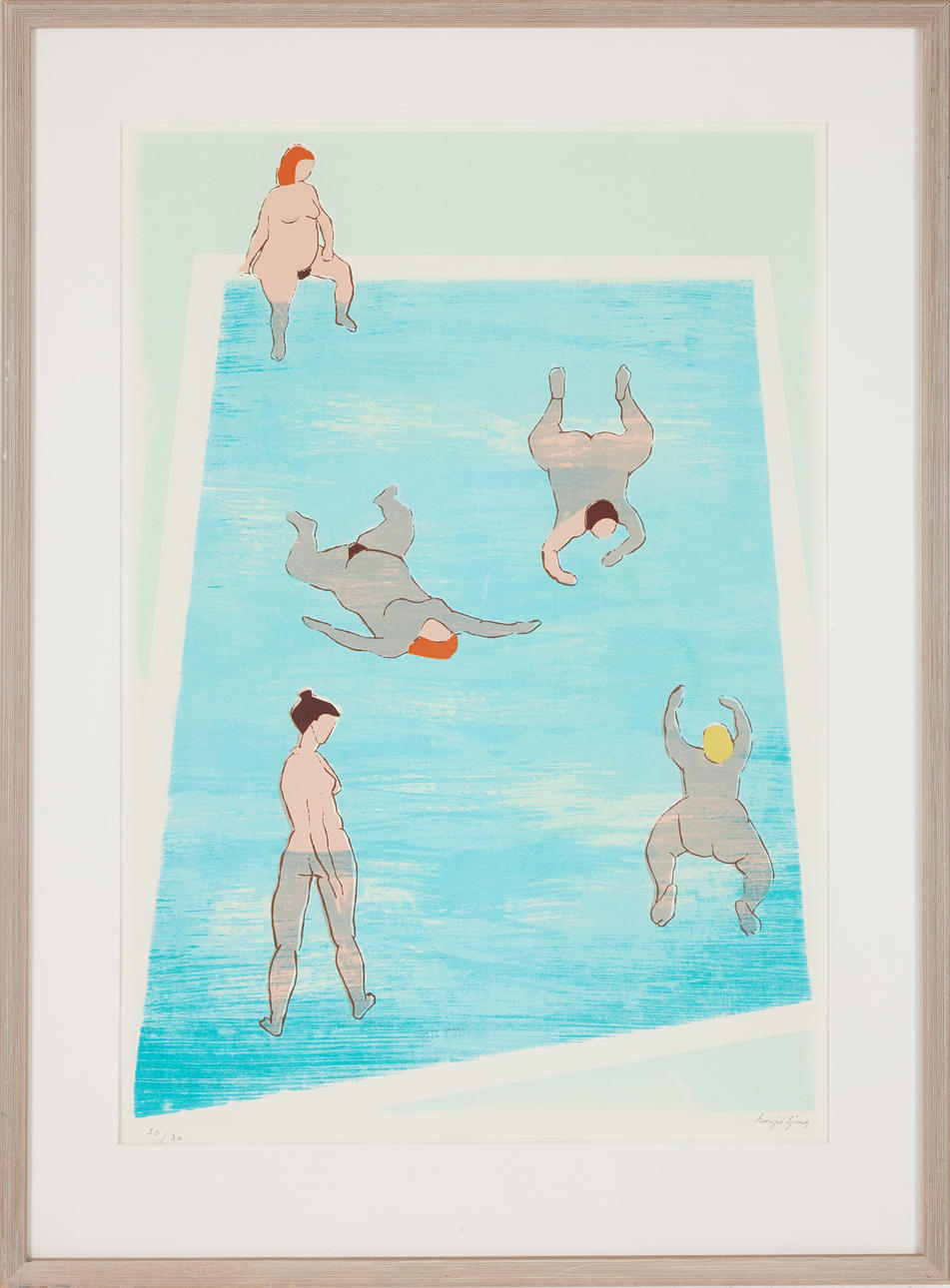 MARGIT LJUNG (1918-1988). Women in a pool, signed and numbered, color ...