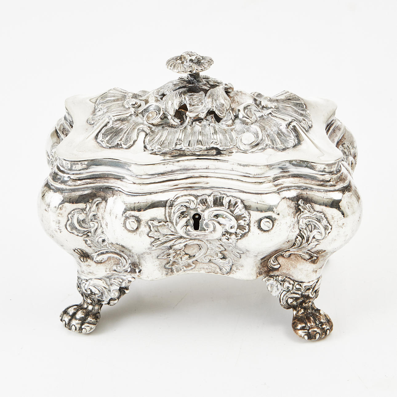 A silver sugar box, neo-rococo Jacob Engelbert Sundberg, Sundsvall 1852 ...