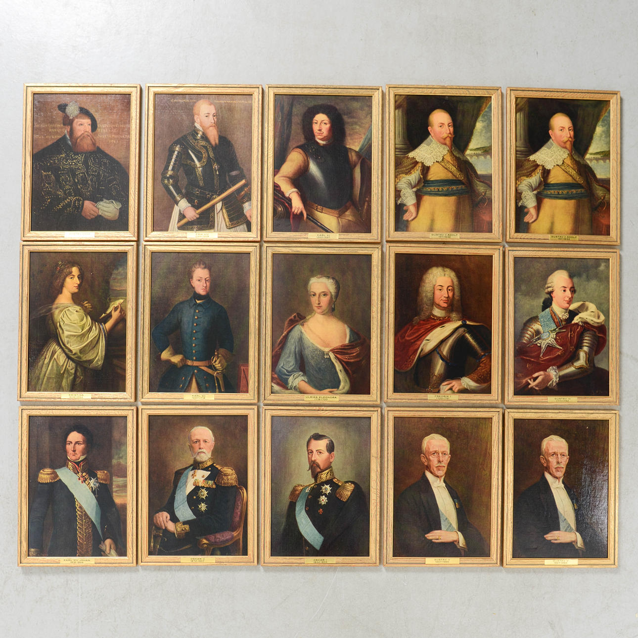 REGENT PAINTINGS, 15 pcs. Series of regents of Sweden from Gustav Vasa ...