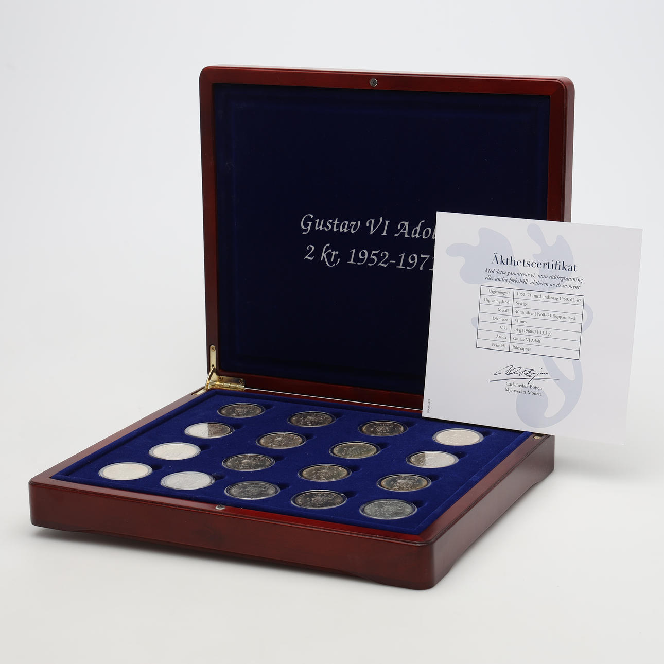 MYNT 17 stycken Gustav VI Adolf, 2 kr, 1952-1971, delvis silvermynt ...