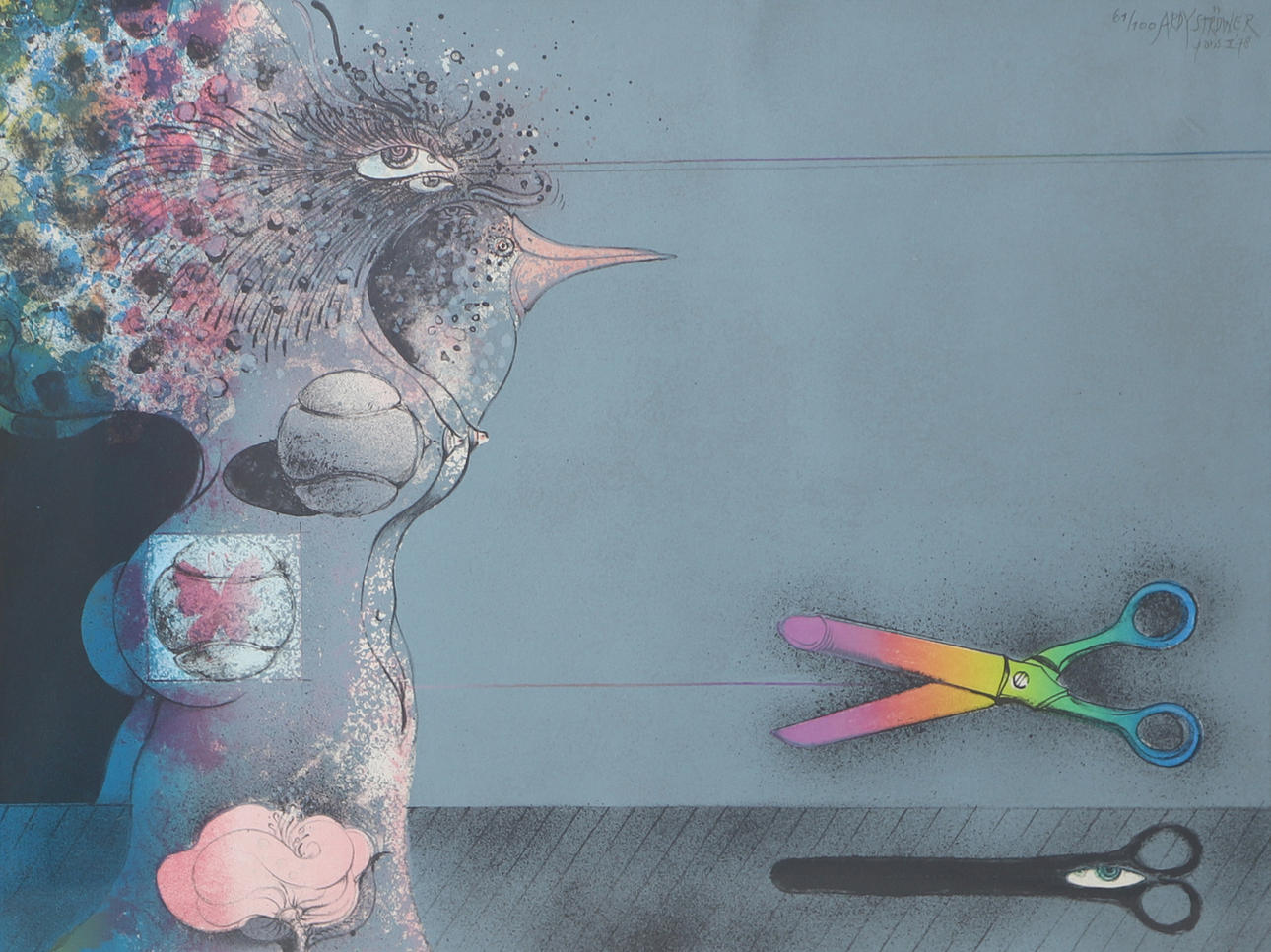 ARDY STRÜWER. Composition with scissors, lithograph in colours, signed ...