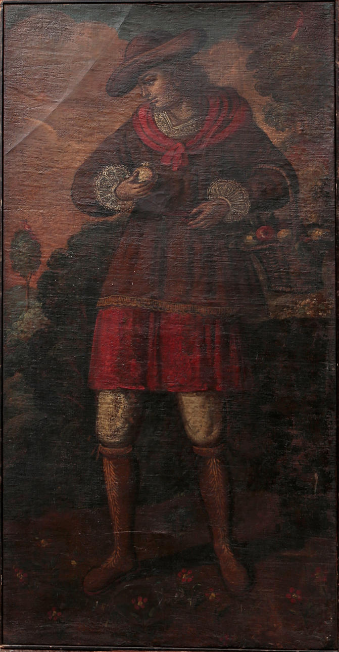 PROBABLY CUZCO SCHOOL FROM THE 18TH CENTURY. Ung kvinna med korg. Konst ...