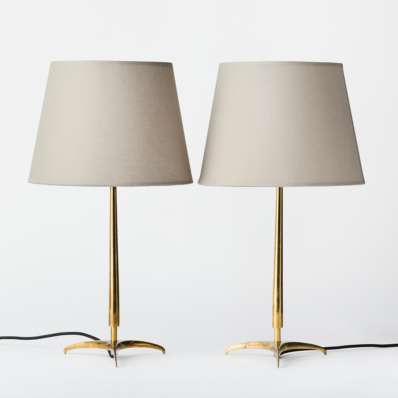 CEBE / ASEA. A pair of 1960s brass table lamps, screens upholstered in ...