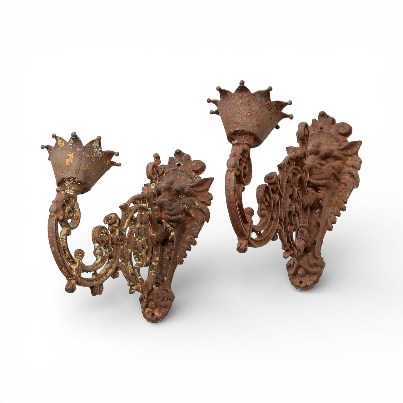 Pair of cast iron wall candle holders, late 20th Century. Lighting ...