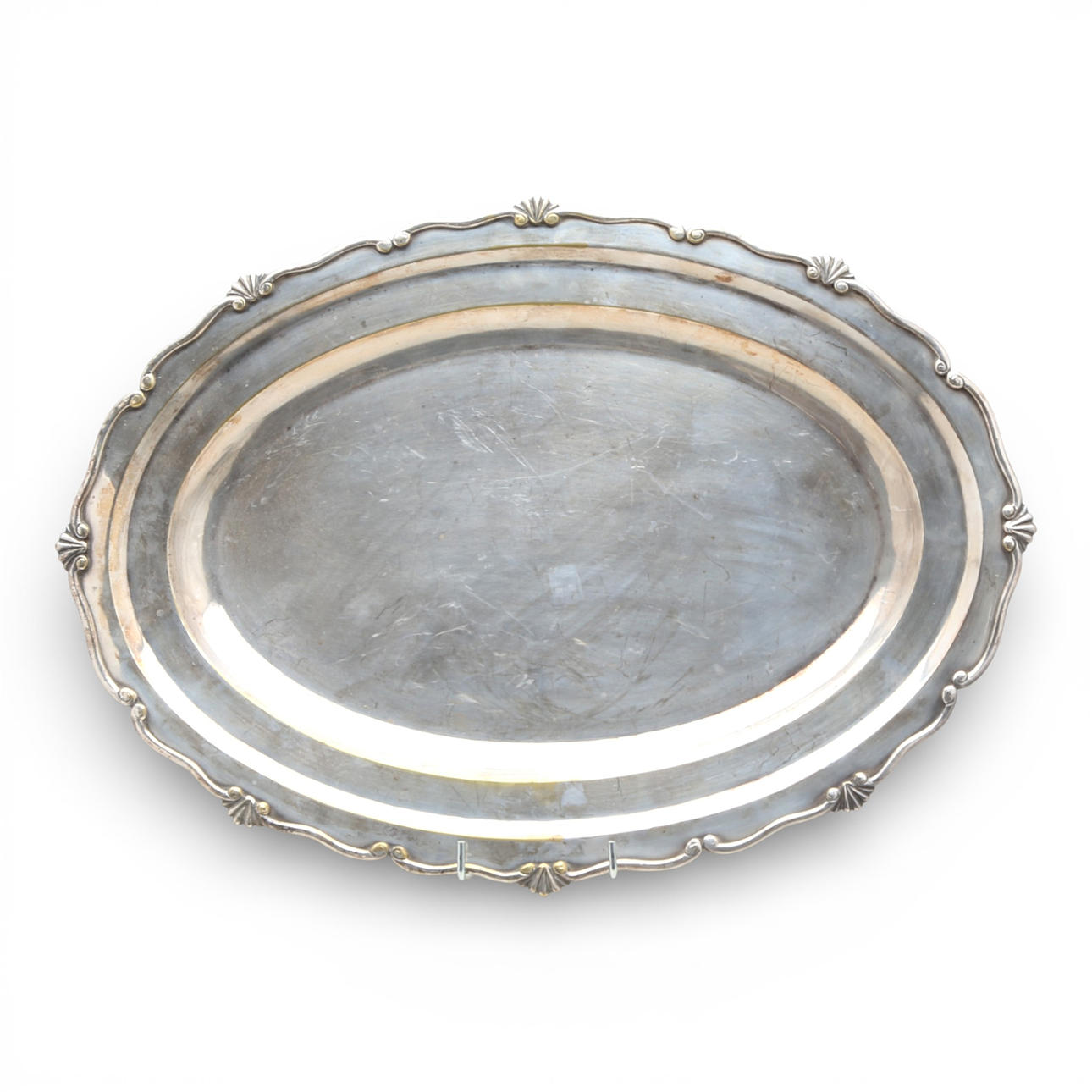 Silvery metal salver and tray, second third of the 20th Century. Silver ...
