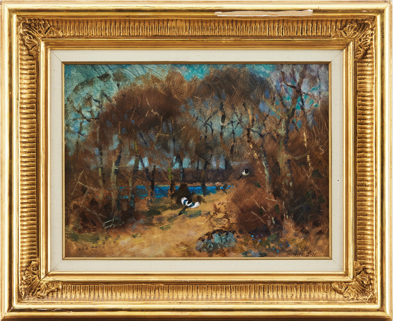 LINDORM LILJEFORS. Magpies in forest, oil on panel, signed and dated ...