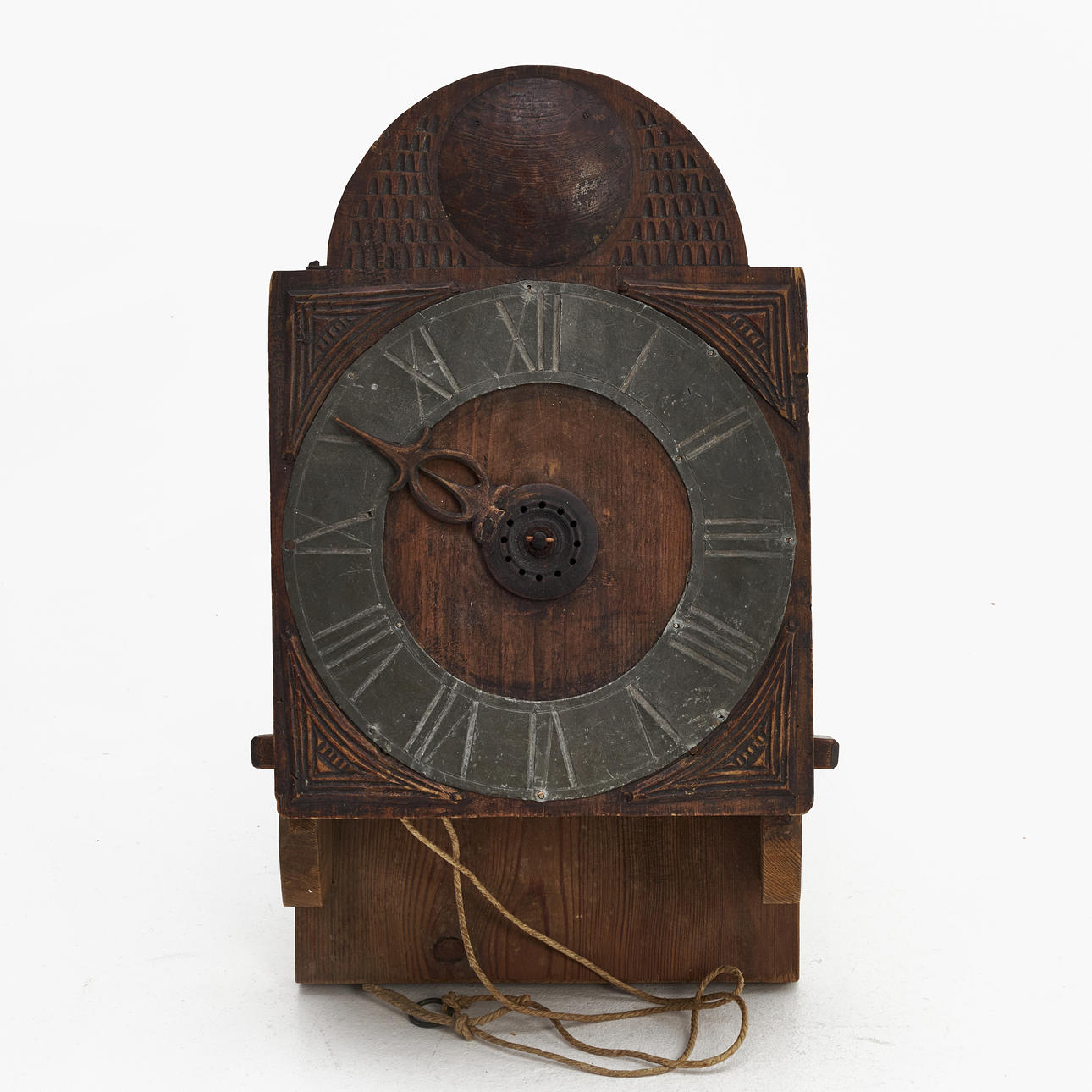 A 17th/19th century wall clock, Case and clockwork in wood, solder ...