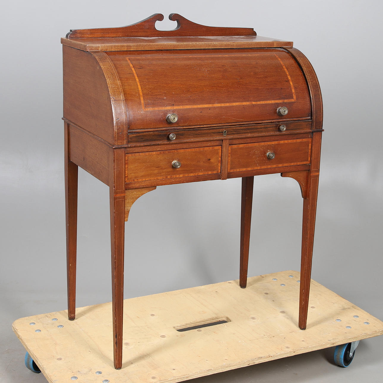 A LADIES EDWARDIAN INLAID MAHOGANY CYLINDER WRITING DESK. Furniture ...
